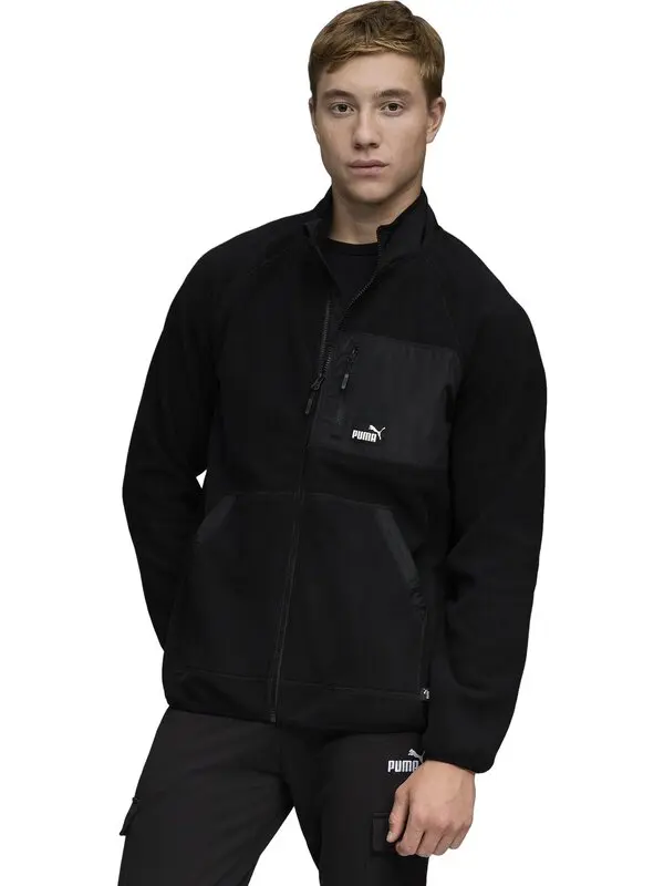 PUMA Polar Fleece Jacket With Woven Finish - Black
