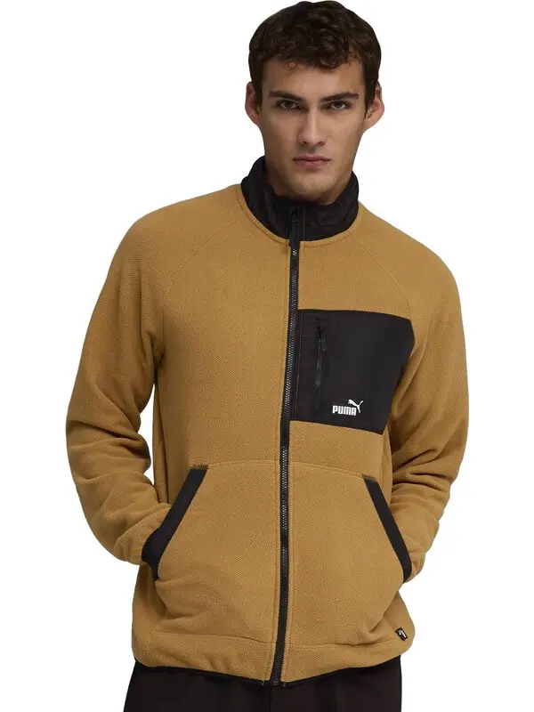 PUMA Polar Fleece Jacket With Woven Finish - Brown
