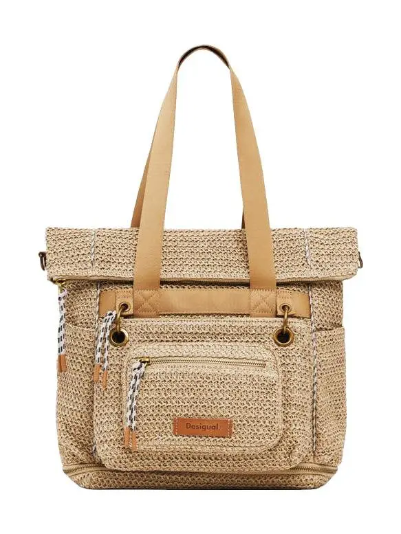 Desigual Expandable Straw Backpack - Dark Beige