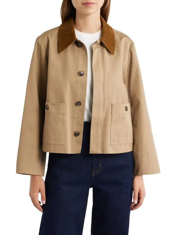 FRAME Corduroy Collar Crop Jacket - Khaki
