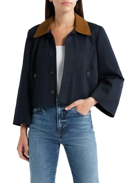 FRAME Corduroy Collar Crop Jacket - Navy