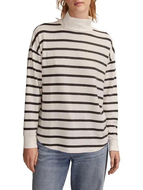 Lucky Brand Striped Mock Neck Knit Top - Black And Cream Stripe