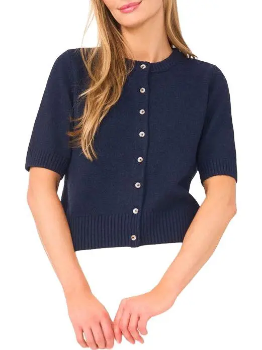 Ted Baker London Short Sleeve Button-up Sweater - Heather Navy
