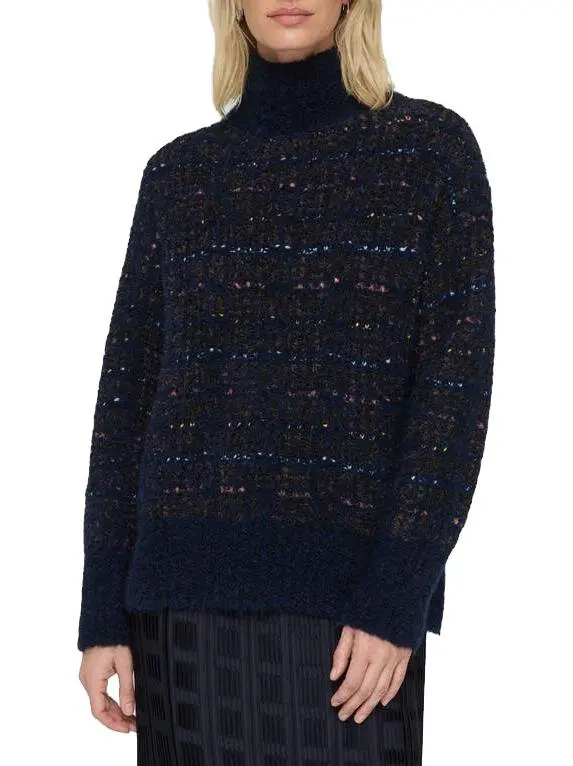 Lafayette 148 New York Lofty Alpaca Blend Bouclé Turtleneck Sweater - Navy Multi