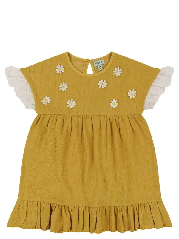 LILLY + SID Organic Cotton Floral Applique Dress - Yellow