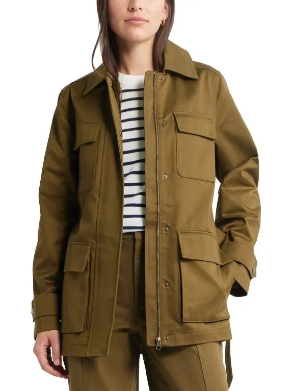 Caslon Utility Cotton Trench Coat - Olive Dark
