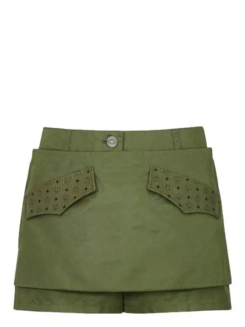 Mcm Layered Shorts In Econyl® And Monogram Print Leather - Green