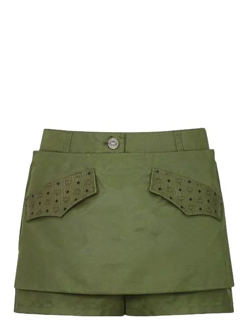 Mcm Layered Shorts In Econyl® And Monogram Print Leather - Green