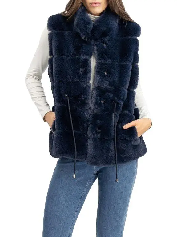 LYLA GRANT Fur-free Rex Rabbit Vest - Navy