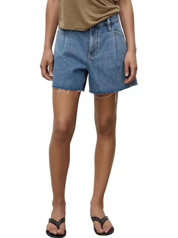 Mango Frayed Hem Denim Shorts - Medium Blue