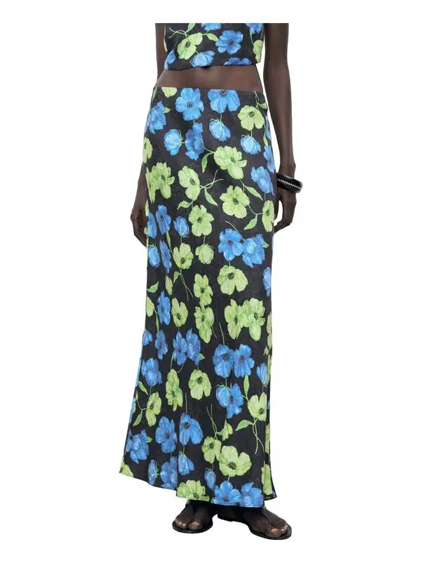 Mango Floral Print Maxi Skirt - Black