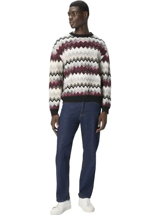 Missoni Crew Neck Sweater With Zigzag Pattern - Beige & Burgundy