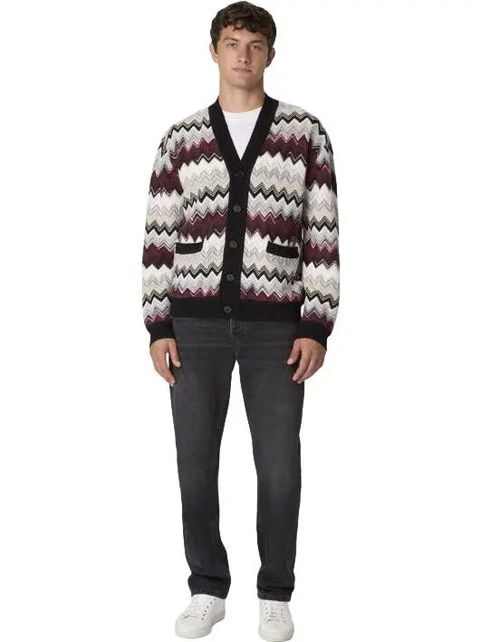 Missoni Wool And Cotton Zigzag Cardigan - Beige & Burgundy