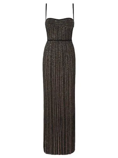 Missoni Sleeveless Maxi Dress With Stripes - Black & Brown
