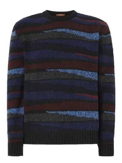 Missoni Crew Neck Striped Sweater - Navy Blue & Burgundy