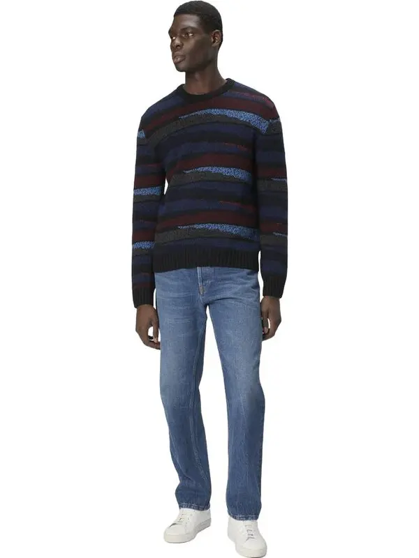 Missoni Crew Neck Striped Sweater - Navy Blue & Burgundy