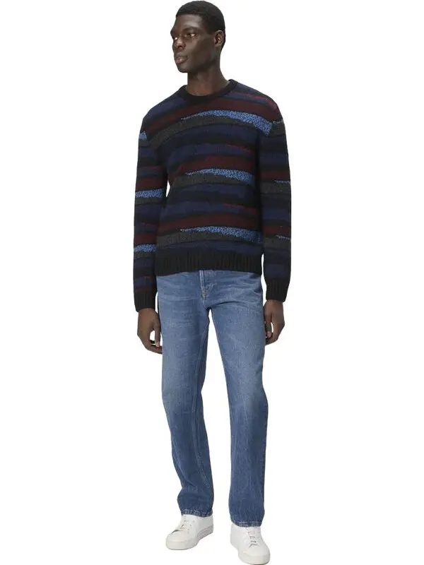 Missoni Crew Neck Striped Sweater - Navy Blue & Burgundy
