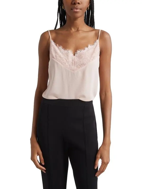 St. John Lace Trim Silk Crepe Camisole - Rose Quartz