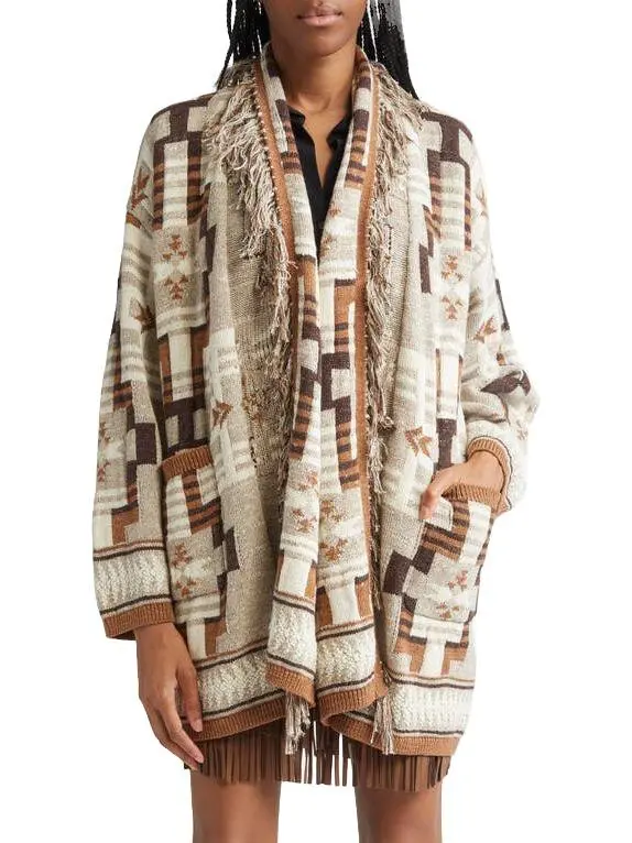 L'Agence Jair Geo Pattern Fringe Cardigan - Natural Multi