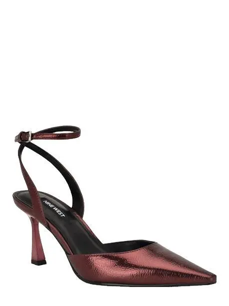 Nine West Kellie Ankle Strap Pointed Toe Pumps - Dark Red