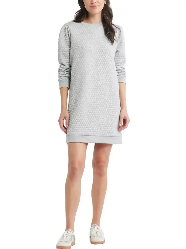 Caslon Long Sleeve Quilted Sweatshirt Minidress - Grey Heather