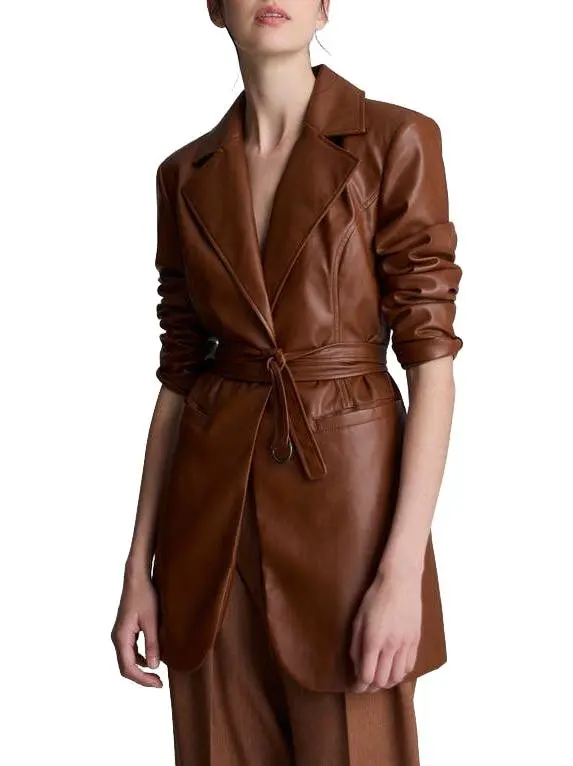 KENNETH COLE Faux Leather Trench Coat - Dark Umber