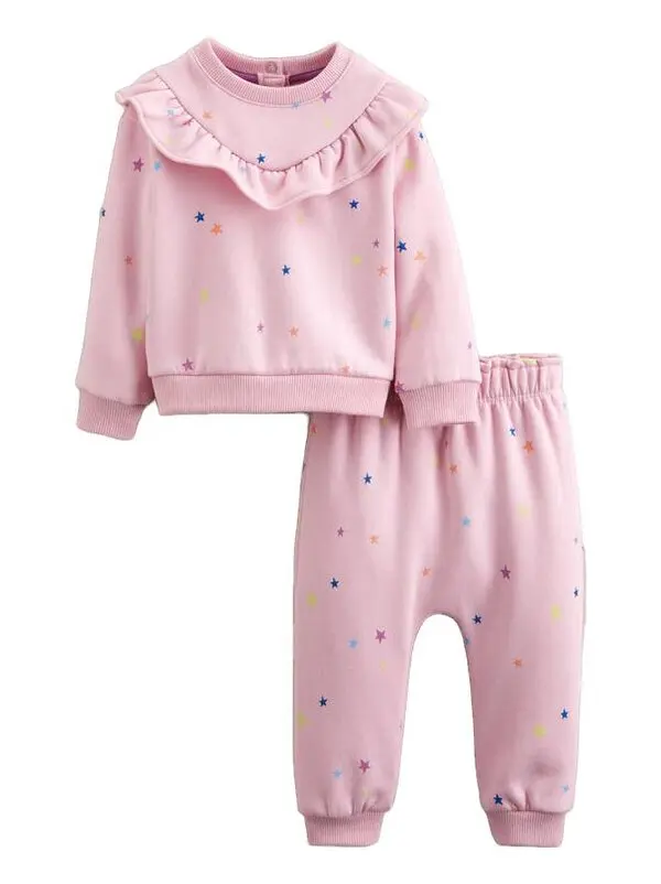 TUCKER + TATE Ruffle Fleece Sweatshirt & Joggers Set - Pink Lavender Cheerful Stars