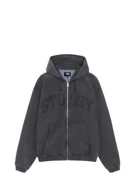 StÜssy Zip Faded Graphic Hoodie - Washed Black