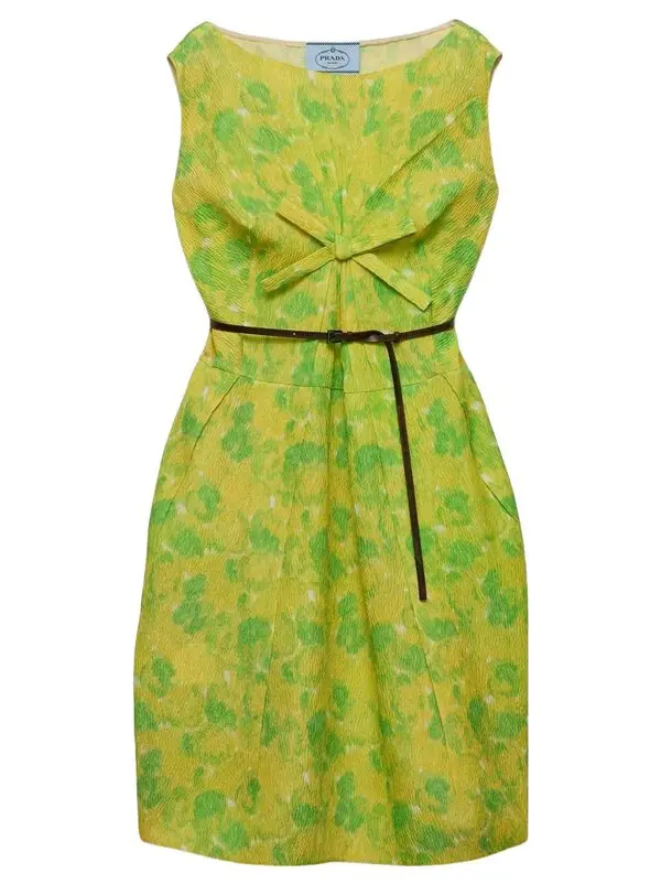 Prada Floral-print Mini Dress With Bow Detail - Yellow