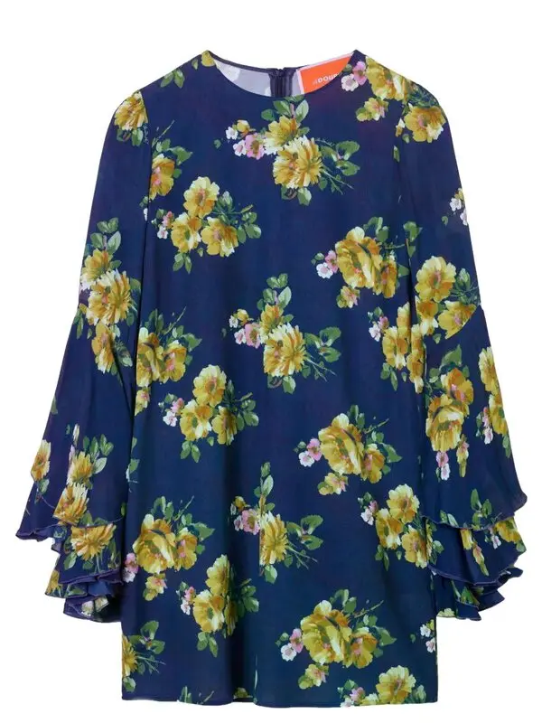 La DoubleJ Floral Bell-sleeve Mini Dress - Blue