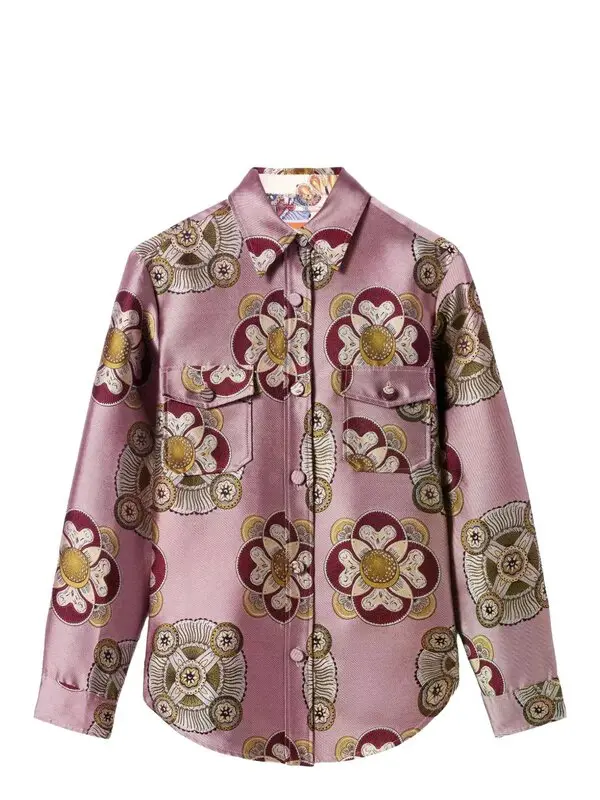 La DoubleJ Floral-print Jacquard Shirt Jacket - Pink