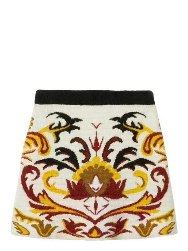 La DoubleJ Floral-pattern Knitted Skirt - White