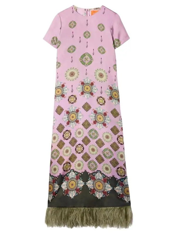 La DoubleJ Swing Feather-trimmed Maxi Dress - Pink