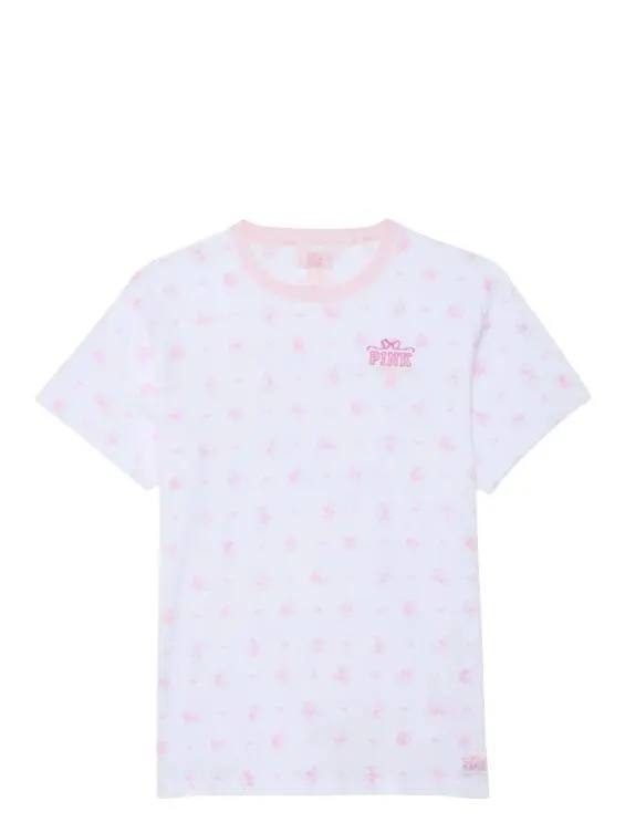 Pink X Loveshackfancy Campus Cotton Tee Shirt - Rose Dot White