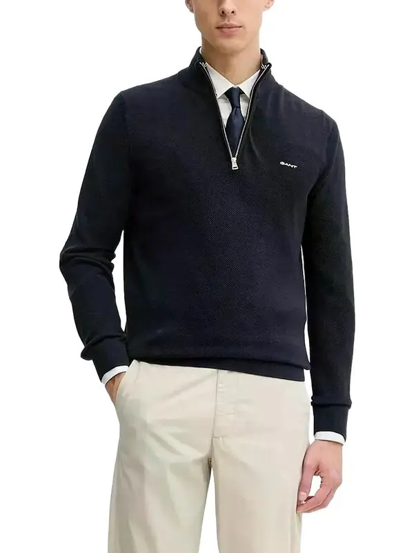 Gant Half-zip Textured Sweater - Blue