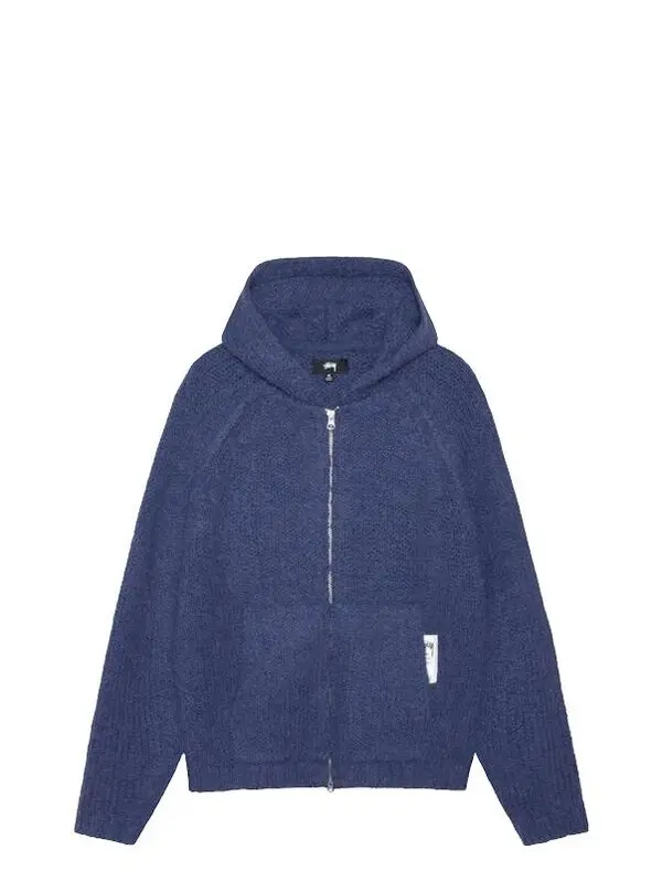 StÜssy Chunky Knit Zip Up Hoodie - Blue