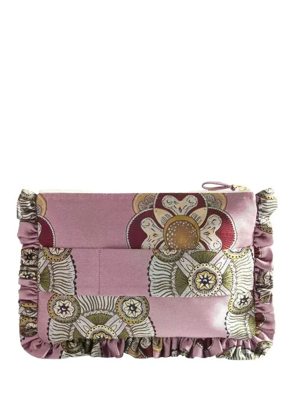 La DoubleJ Floral-print Ruffled Clutch - Pink