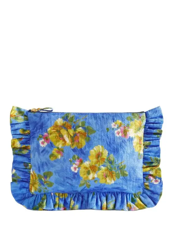 La DoubleJ Floral-print Ruffled Clutch - Blue