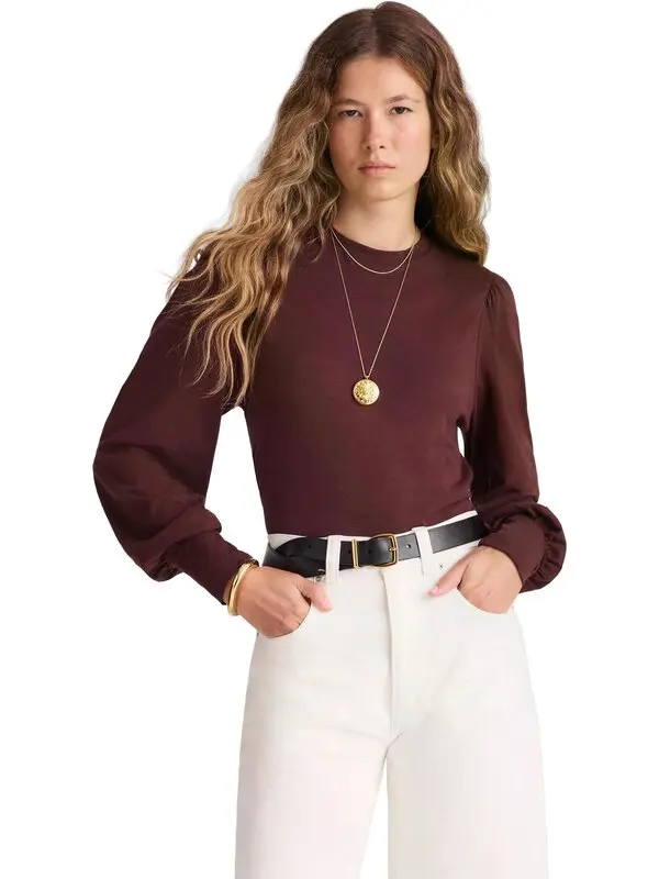 Madewell Smocked Long-sleeve Top - Chocolate Raisin