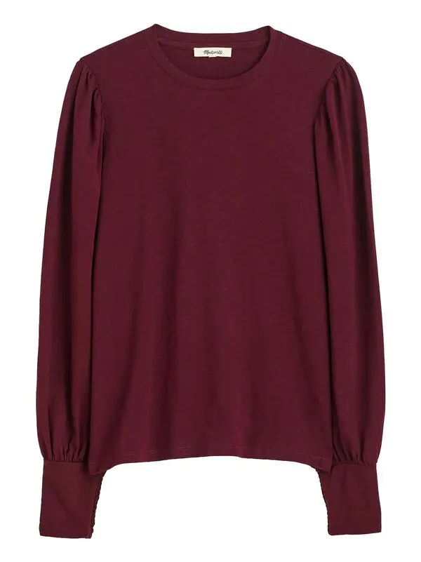 Madewell Smocked Long-sleeve Top - Dark Pomegranate