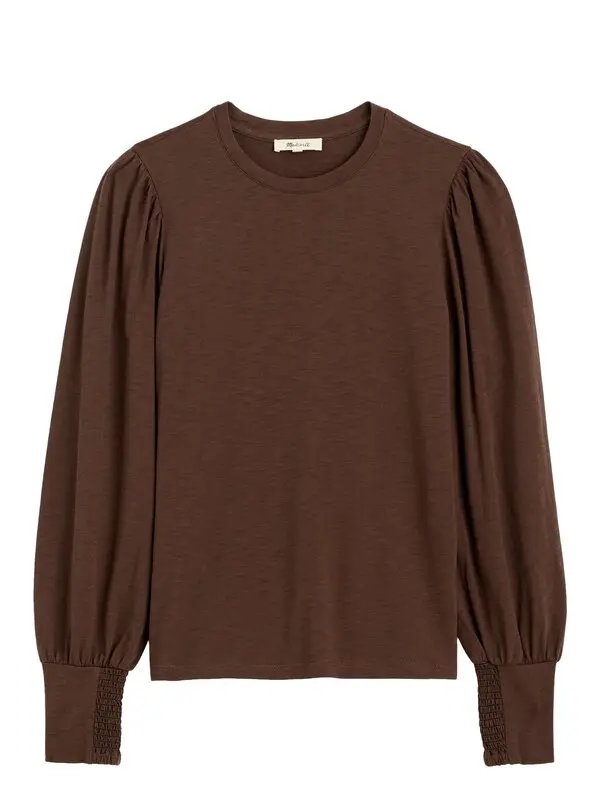 Madewell Smocked Long-sleeve Top - Roasted Chicory