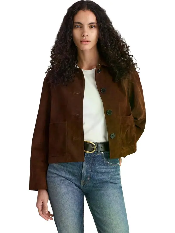 Madewell Boxy Cropped Suede Jacket - Dark Roast Suede