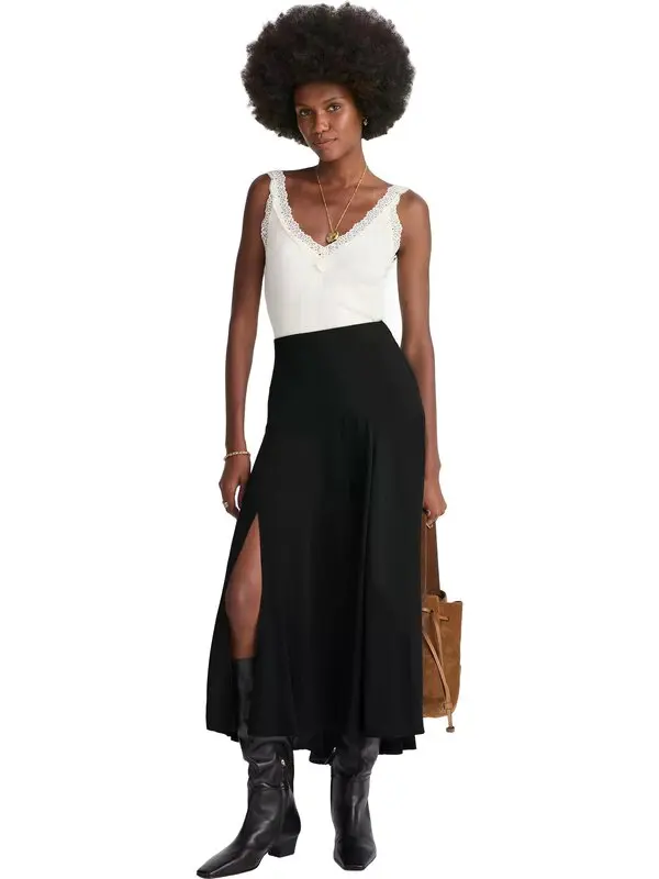 Madewell Circle Midi Skirt In Crêpe De Chine - Jet Black