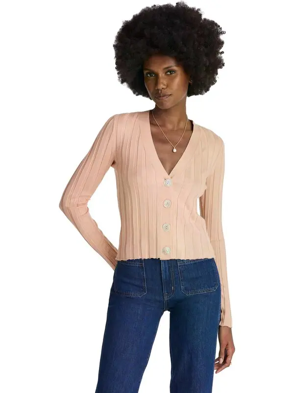 Madewell Ribbed V-neck Cardigan - Light Pale Blush