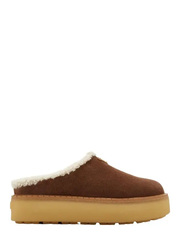 Prada Shearling Platform Mules - Brown