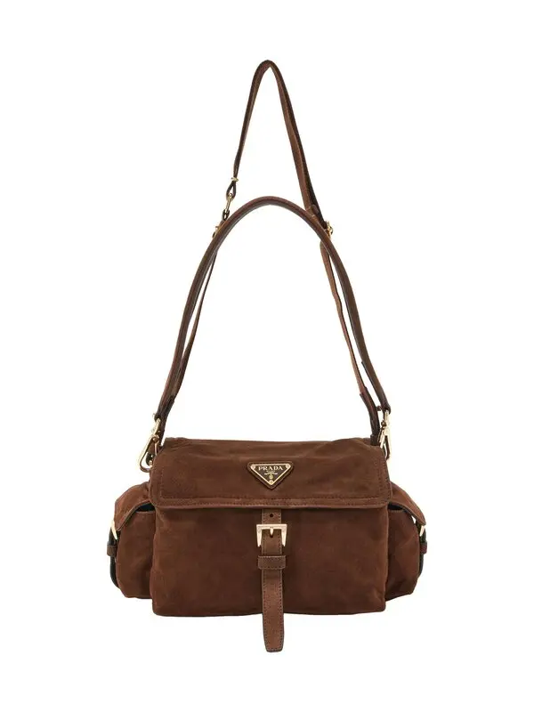 Prada Small Suede Camera Bag - Brown