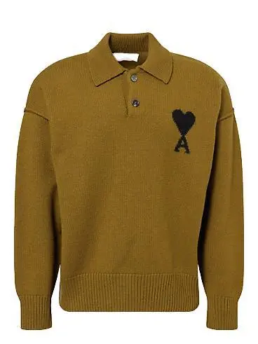 Ami De Coeur Logo-intarsia Wool Knitted Jumper - Bronze/noir