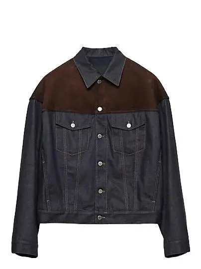 Prada Classic-fit Denim And Suede Blouson Jacket - Blue