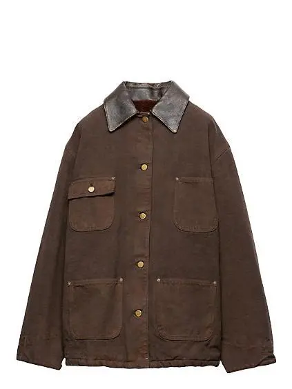 Prada Contrast-collar Relaxed Canvas Work Jacket - Brown