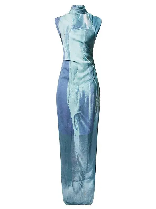 Jean Paul Gaultier Draped Water Satin Maxi Dress - Indigo/vintageblue